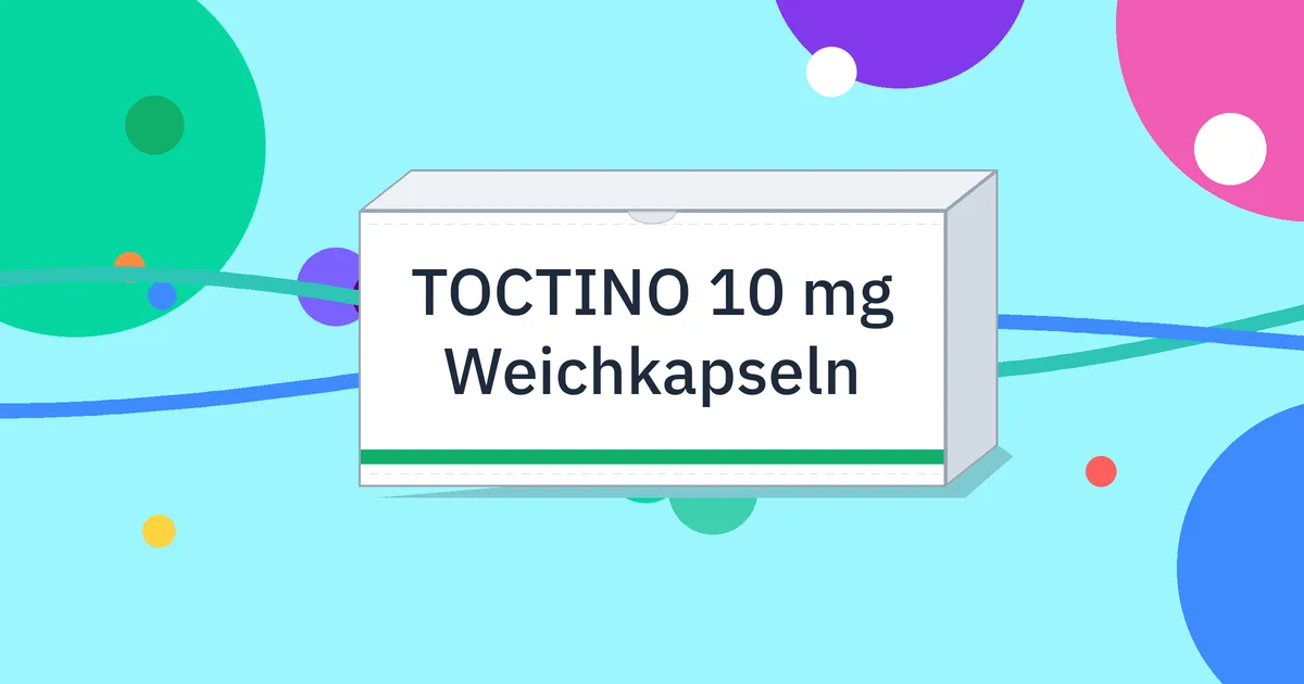 Symbolbild: Packung mit der Aufschrift TOCTINO 10 mg Weichkapseln (PZN 16260915) – Verfügbarkeit und Bezug in Apotheken in Frankfurt am Main