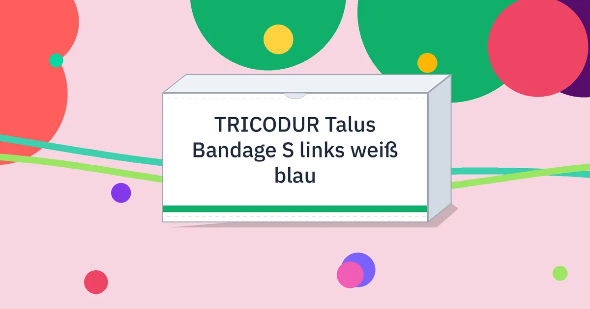 Symbolbild: Packung mit der Aufschrift TRICODUR Talus Bandage S links weiß blau (PZN 03094326) – Verfügbarkeit und Bezug in Apotheken in Frankfurt am Main