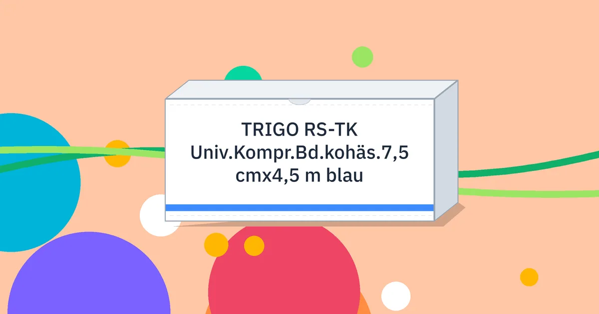 Symbolbild: Packung mit der Aufschrift TRIGO RS-TK Univ.Kompr.Bd.kohäs.7,5 cmx4,5 m blau (PZN 20342754) – Verfügbarkeit und Bezug in Apotheken in Frankfurt am Main
