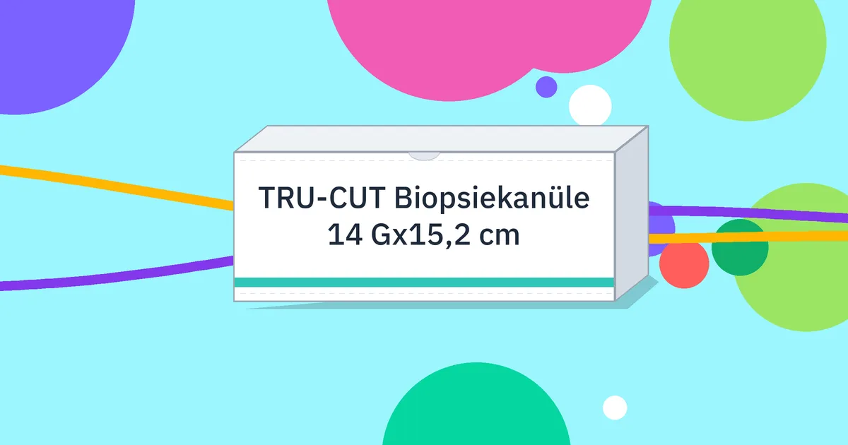 Symbolbild: Packung mit der Aufschrift TRU-CUT Biopsiekanüle 14 Gx15,2 cm (PZN 00285132) – Verfügbarkeit und Bezug in Apotheken in Frankfurt am Main