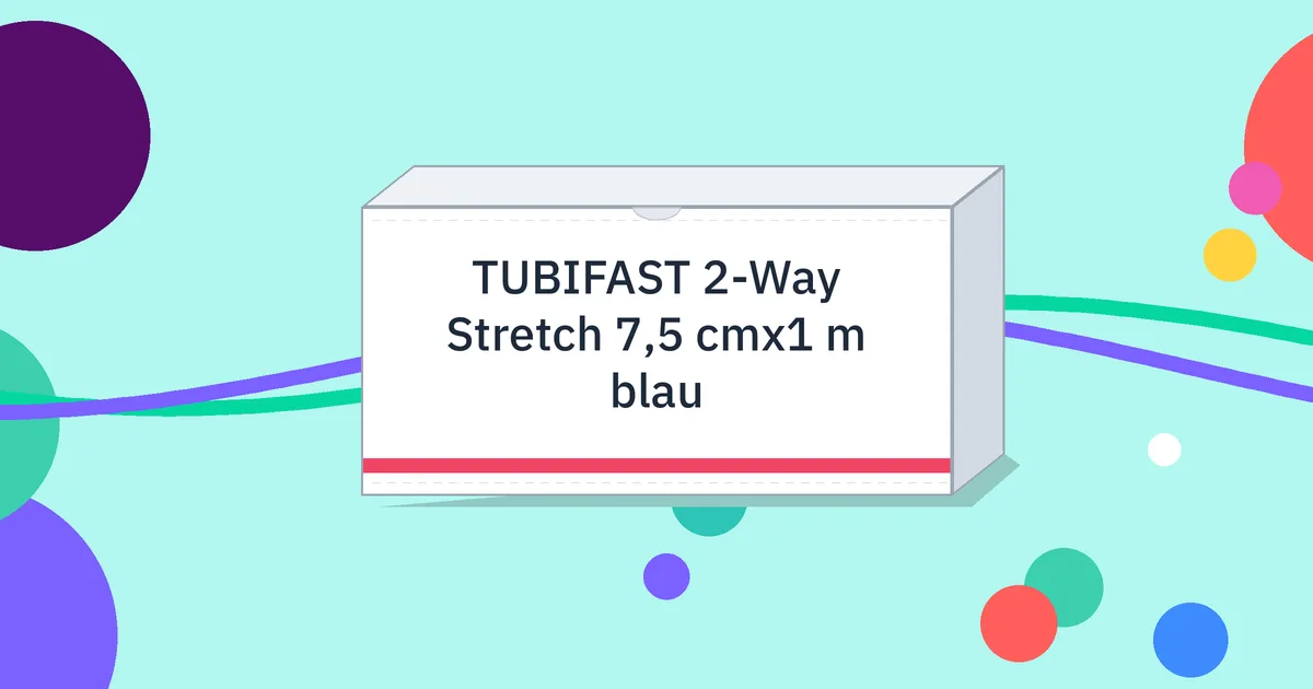 Symbolbild: Packung mit der Aufschrift TUBIFAST 2-Way Stretch 7,5 cmx1 m blau (PZN 10809978) – Verfügbarkeit und Bezug in Apotheken in Frankfurt am Main