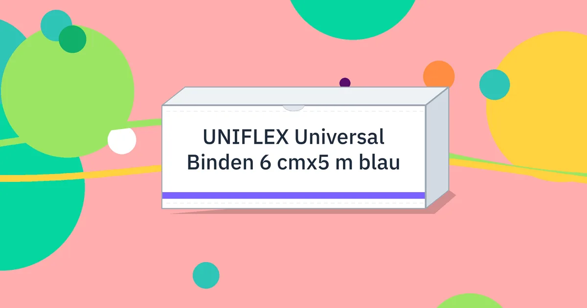 Symbolbild: Packung mit der Aufschrift UNIFLEX Universal Binden 6 cmx5 m blau (PZN 08540121) – Verfügbarkeit und Bezug in Apotheken in Frankfurt am Main