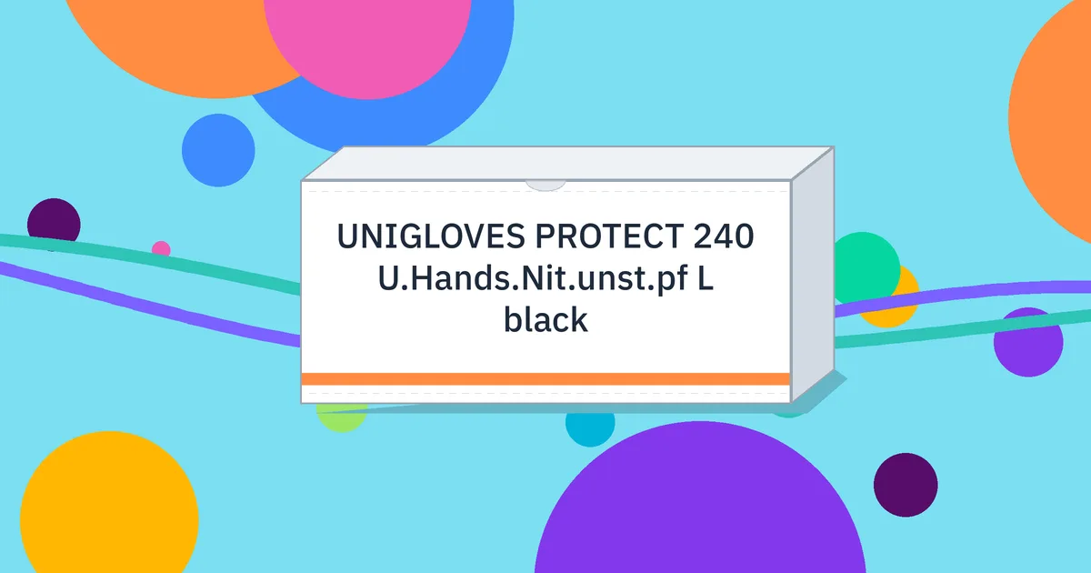 Symbolbild: Packung mit der Aufschrift UNIGLOVES PROTECT 240 U.Hands.Nit.unst.pf L black (PZN 20080892) – Verfügbarkeit und Bezug in Apotheken in Frankfurt am Main
