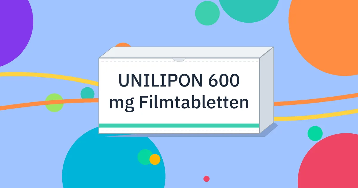 Symbolbild: Packung mit der Aufschrift UNILIPON 600 mg Filmtabletten (PZN 04644071) – Verfügbarkeit und Bezug in Apotheken in Frankfurt am Main