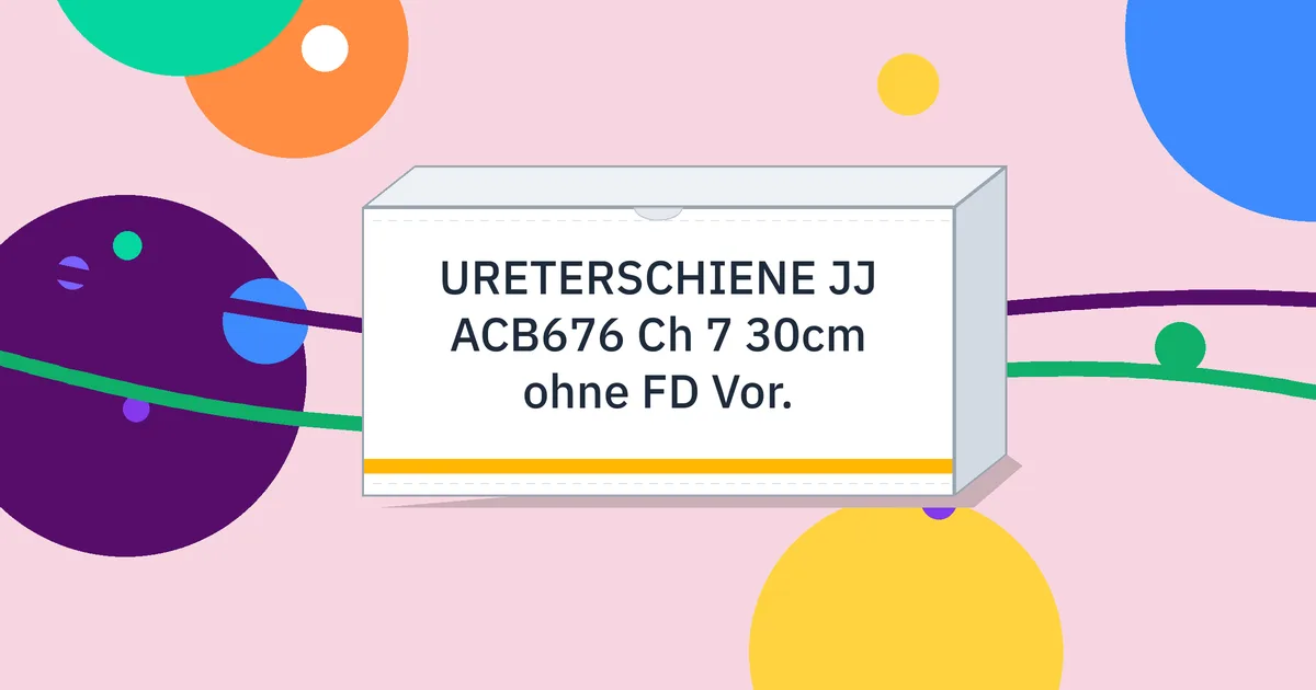 Symbolbild: Packung mit der Aufschrift URETERSCHIENE JJ ACB676 Ch 7 30cm ohne FD Vor. (PZN 00494232) – Verfügbarkeit und Bezug in Apotheken in Frankfurt am Main