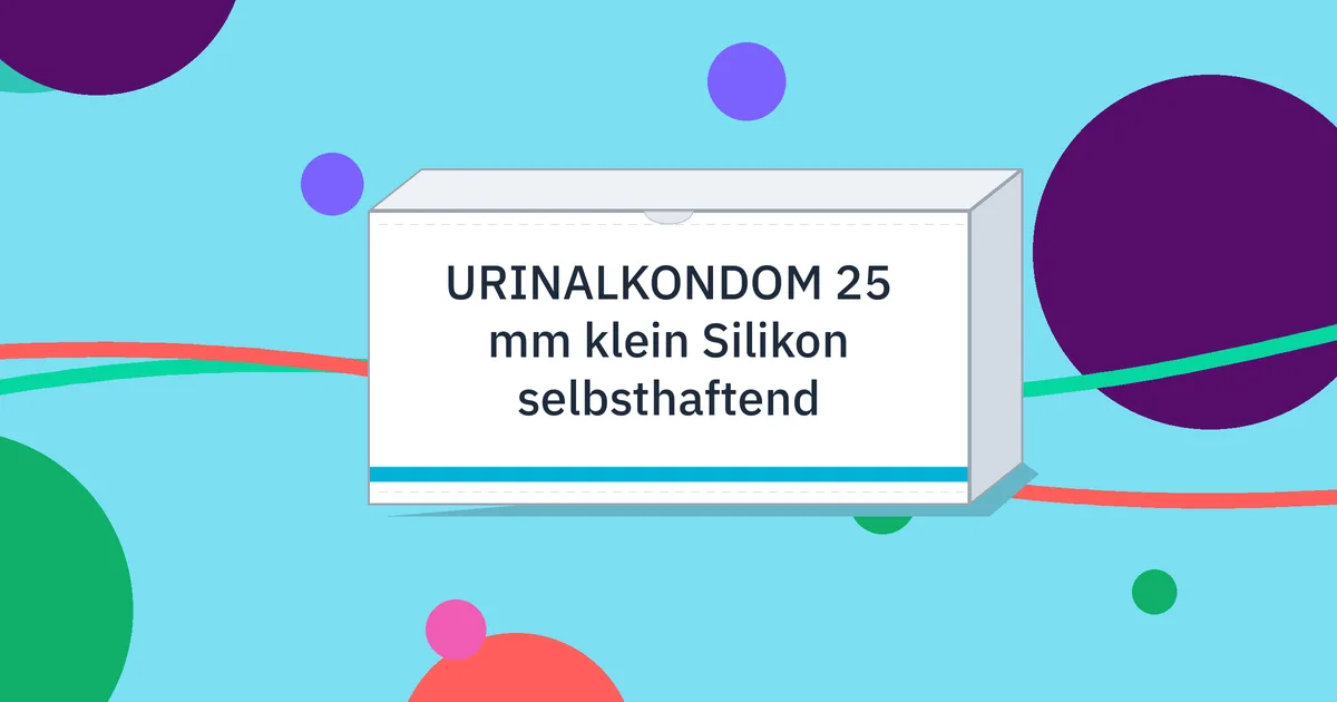 Symbolbild: Packung mit der Aufschrift URINALKONDOM 25 mm klein Silikon selbsthaftend (PZN 00172439) – Verfügbarkeit und Bezug in Apotheken in Frankfurt am Main