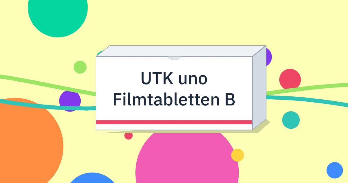 Symbolbild: Packung mit der Aufschrift UTK uno Filmtabletten B (PZN 01330627) – Verfügbarkeit und Bezug in Apotheken in Frankfurt am Main