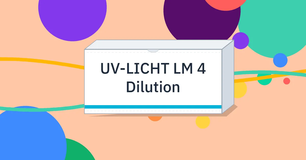Symbolbild: Packung mit der Aufschrift UV-LICHT LM 4 Dilution (PZN 13258473) – Verfügbarkeit und Bezug in Apotheken in Frankfurt am Main