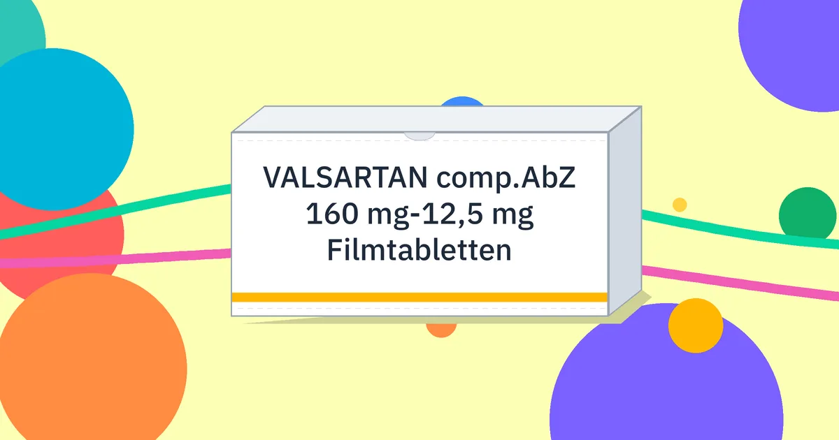 Symbolbild: Packung mit der Aufschrift VALSARTAN comp.AbZ 160 mg-12,5 mg Filmtabletten (PZN 07608466) – Verfügbarkeit und Bezug in Apotheken in Frankfurt am Main