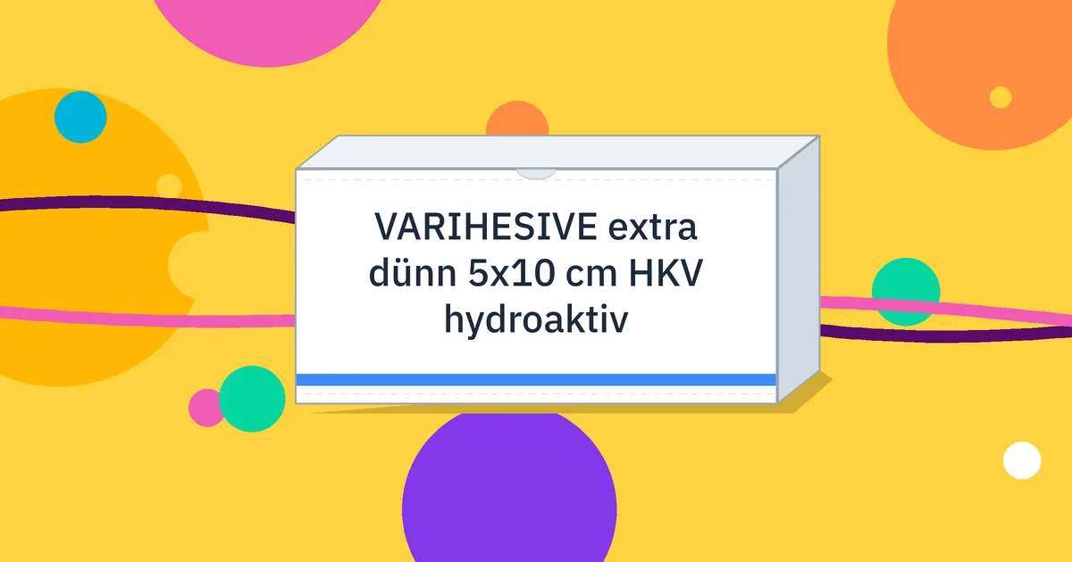 Symbolbild: Packung mit der Aufschrift VARIHESIVE extra dünn 5x10 cm HKV hydroaktiv (PZN 18126492) – Verfügbarkeit und Bezug in Apotheken in Frankfurt am Main