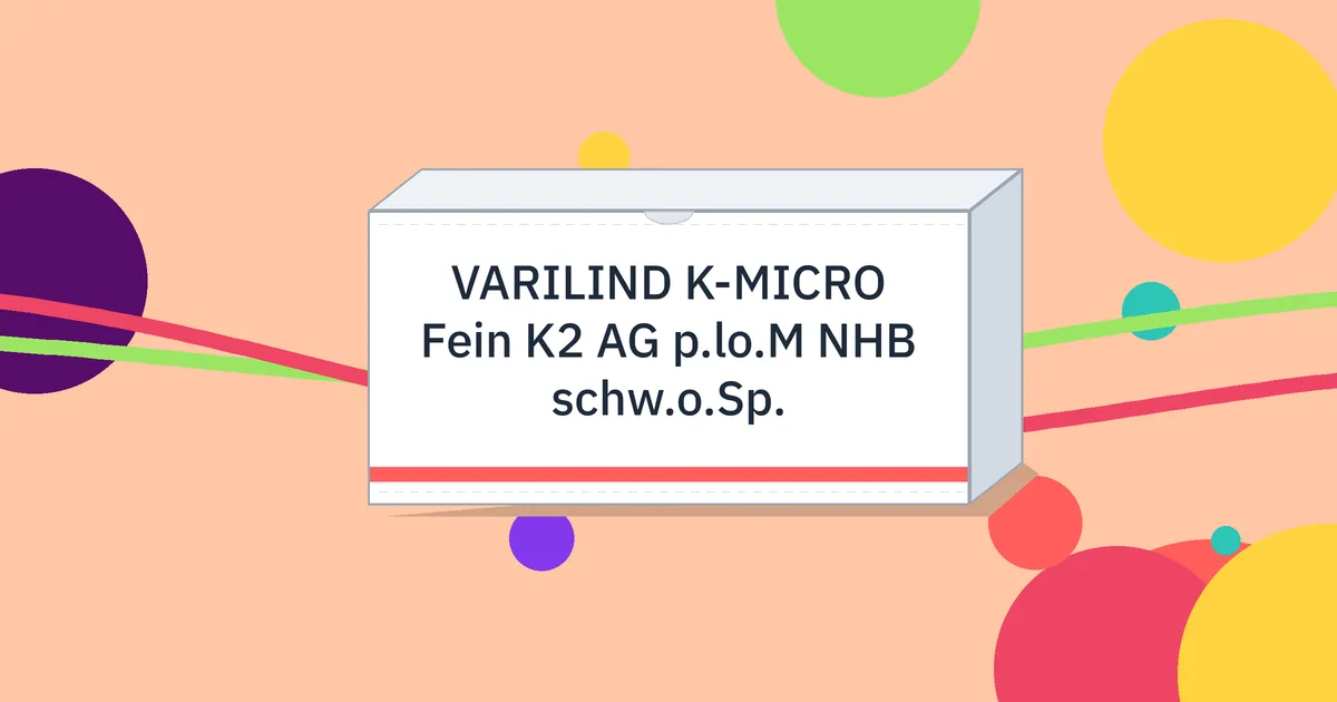 Symbolbild: Packung mit der Aufschrift VARILIND K-MICRO Fein K2 AG p.lo.M NHB schw.o.Sp. (PZN 20556828) – Verfügbarkeit und Bezug in Apotheken in Frankfurt am Main
