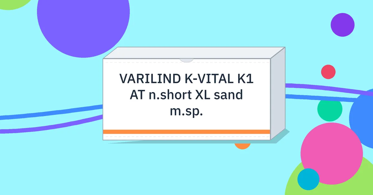 Symbolbild: Packung mit der Aufschrift VARILIND K-VITAL K1 AT n.short XL sand m.sp. (PZN 20559689) – Verfügbarkeit und Bezug in Apotheken in Frankfurt am Main
