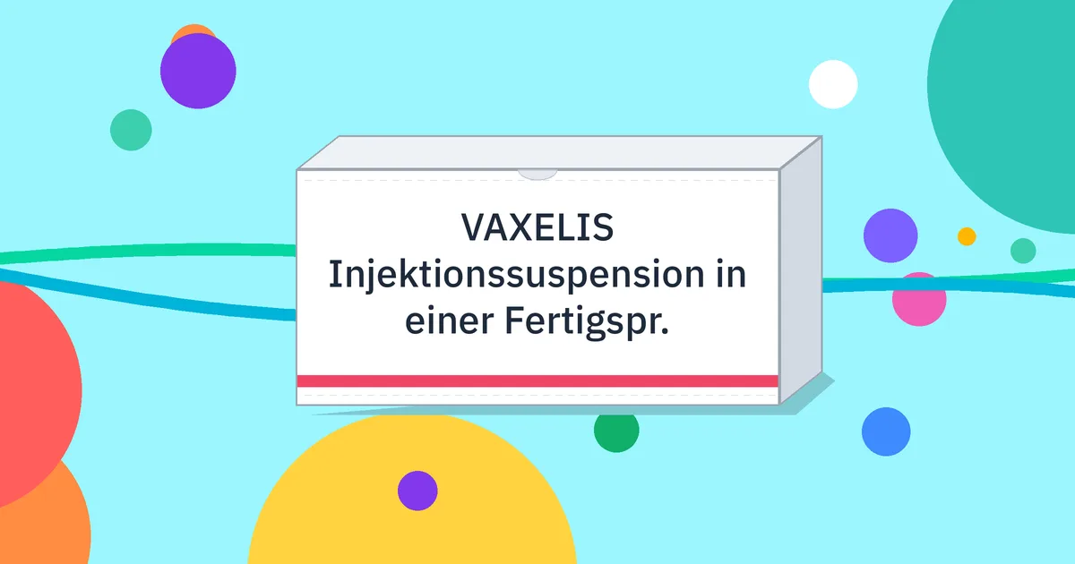 Symbolbild: Packung mit der Aufschrift VAXELIS Injektionssuspension in einer Fertigspr. (PZN 19922848) – Verfügbarkeit und Bezug in Apotheken in Frankfurt am Main