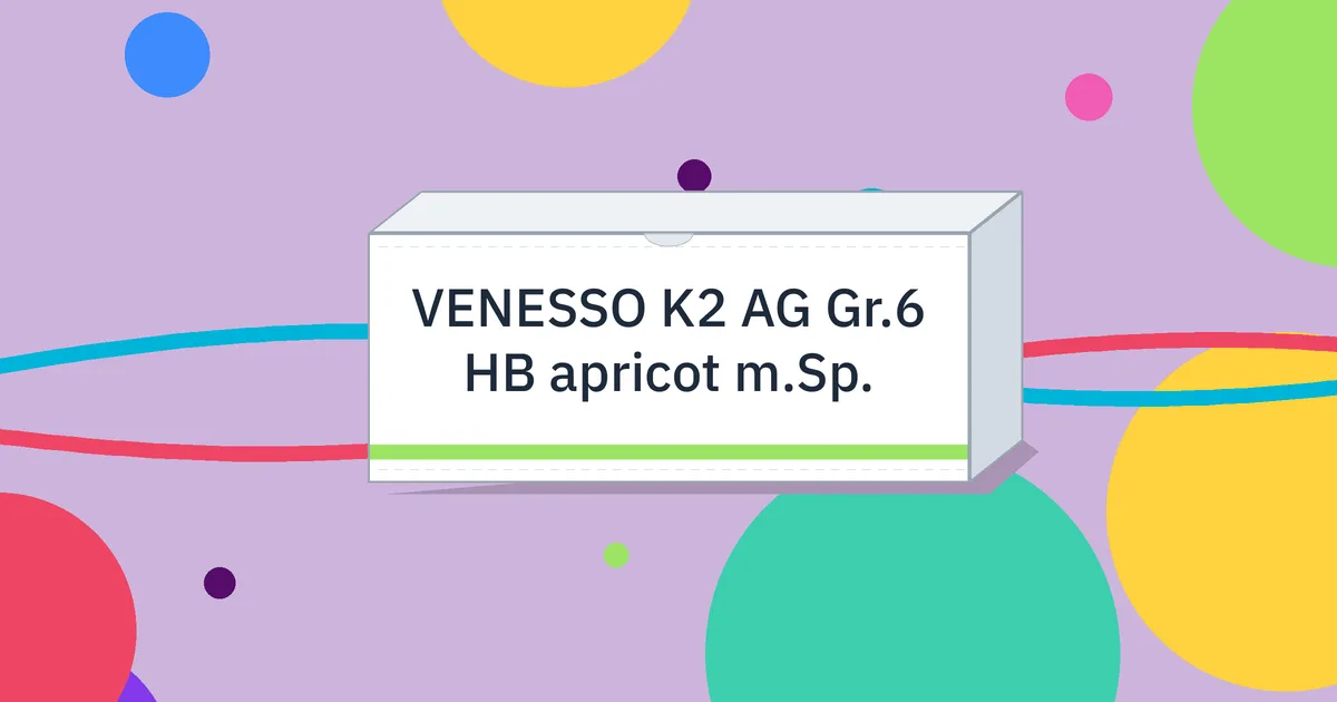 Symbolbild: Packung mit der Aufschrift VENESSO K2 AG Gr.6 HB apricot m.Sp. (PZN 03262999) – Verfügbarkeit und Bezug in Apotheken in Frankfurt am Main