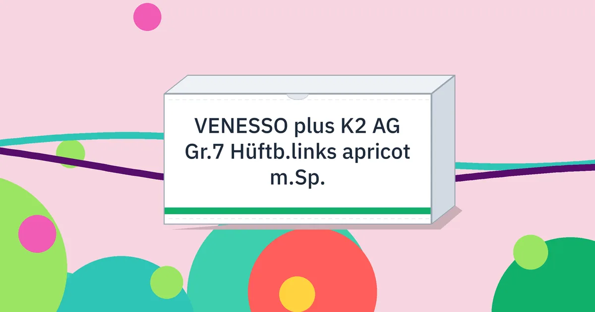 Symbolbild: Packung mit der Aufschrift VENESSO plus K2 AG Gr.7 Hüftb.links apricot m.Sp. (PZN 03308342) – Verfügbarkeit und Bezug in Apotheken in Frankfurt am Main