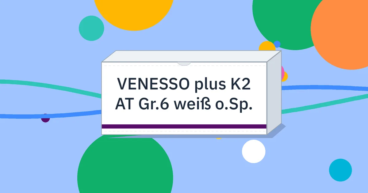 Symbolbild: Packung mit der Aufschrift VENESSO plus K2 AT Gr.6 weiß o.Sp. (PZN 03289716) – Verfügbarkeit und Bezug in Apotheken in Frankfurt am Main
