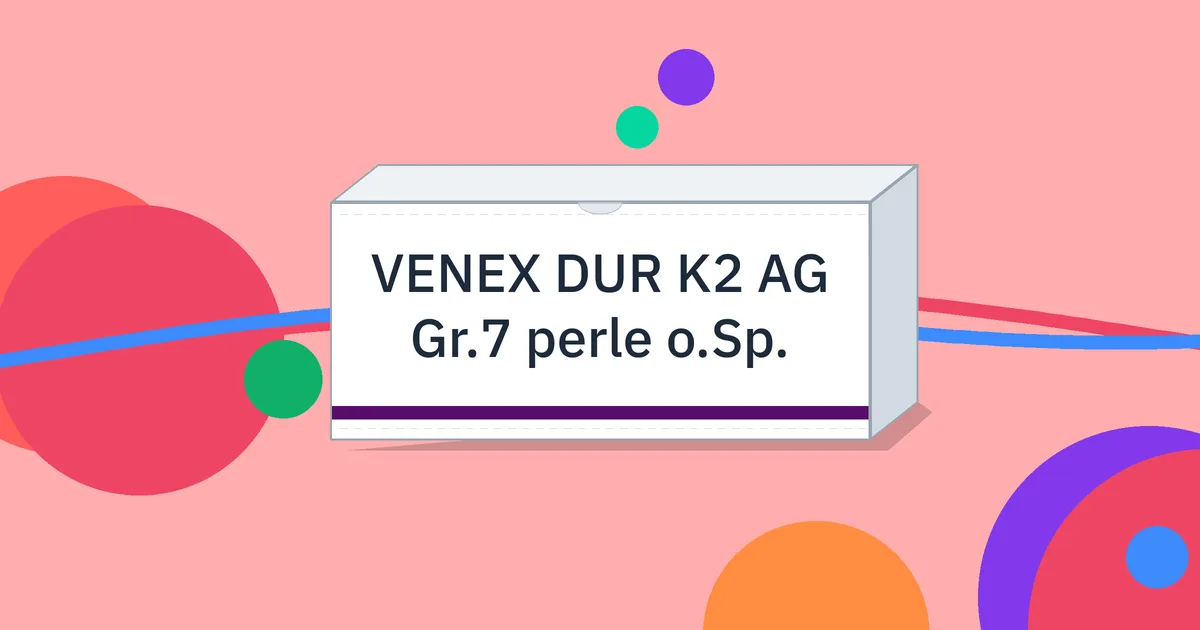 Symbolbild: Packung mit der Aufschrift VENEX DUR K2 AG Gr.7 perle o.Sp. (PZN 03216350) – Verfügbarkeit und Bezug in Apotheken in Frankfurt am Main