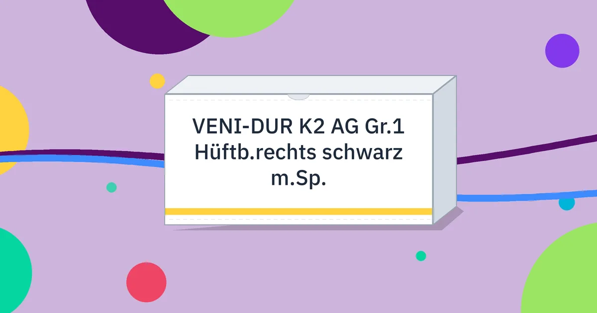 Symbolbild: Packung mit der Aufschrift VENI-DUR K2 AG Gr.1 Hüftb.rechts schwarz m.Sp. (PZN 03250275) – Verfügbarkeit und Bezug in Apotheken in Frankfurt am Main