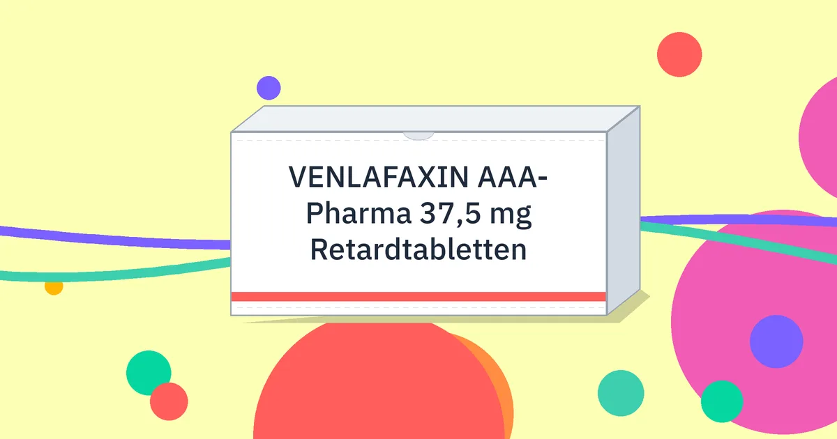 Symbolbild: Packung mit der Aufschrift VENLAFAXIN AAA-Pharma 37,5 mg Retardtabletten (PZN 18300286) – Verfügbarkeit und Bezug in Apotheken in Frankfurt am Main