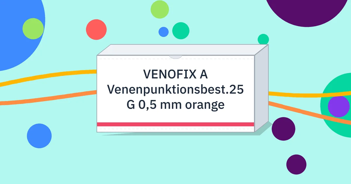 Symbolbild: Packung mit der Aufschrift VENOFIX A Venenpunktionsbest.25 G 0,5 mm orange (PZN 06837414) – Verfügbarkeit und Bezug in Apotheken in Frankfurt am Main