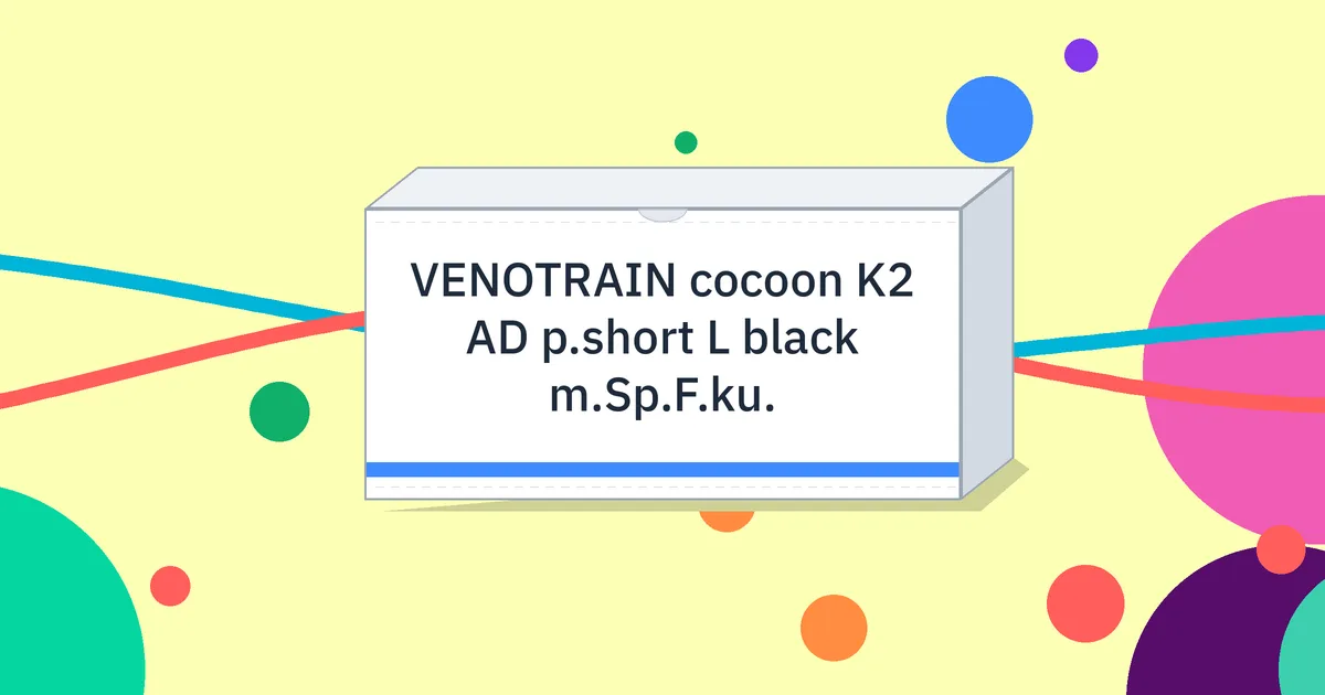 Symbolbild: Packung mit der Aufschrift VENOTRAIN cocoon K2 AD p.short L black m.Sp.F.ku. (PZN 14401777) – Verfügbarkeit und Bezug in Apotheken in Frankfurt am Main