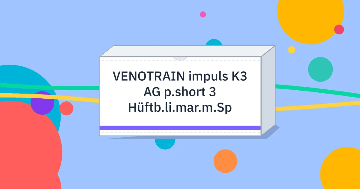 Symbolbild: Packung mit der Aufschrift VENOTRAIN impuls K3 AG p.short 3 Hüftb.li.mar.m.Sp (PZN 15220078) – Verfügbarkeit und Bezug in Apotheken in Frankfurt am Main