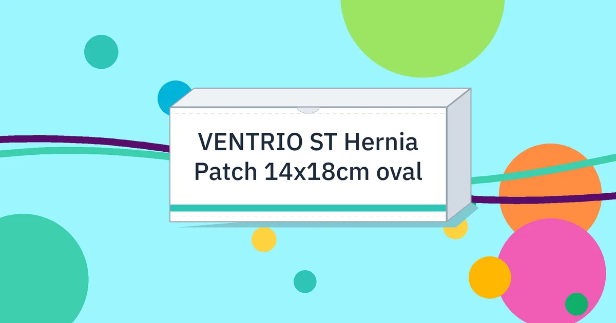 Symbolbild: Packung mit der Aufschrift VENTRIO ST Hernia Patch 14x18cm oval (PZN 09485080) – Verfügbarkeit und Bezug in Apotheken in Frankfurt am Main