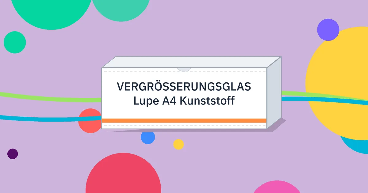 Symbolbild: Packung mit der Aufschrift VERGRÖSSERUNGSGLAS Lupe A4 Kunststoff (PZN 11350341) – Verfügbarkeit und Bezug in Apotheken in Frankfurt am Main