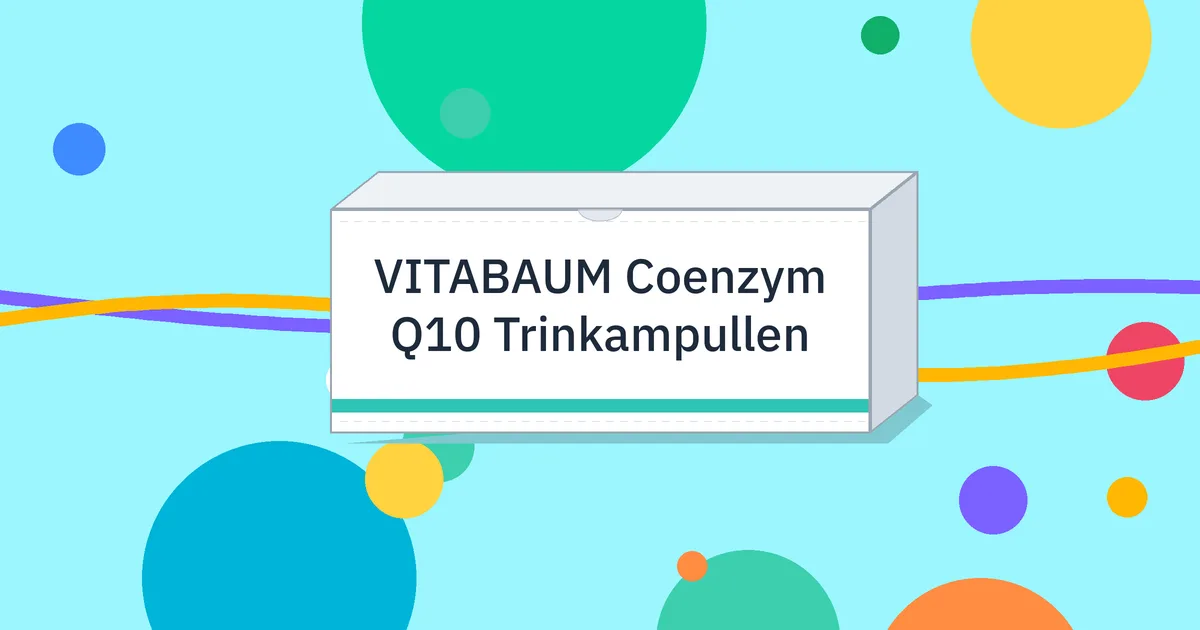 Symbolbild: Packung mit der Aufschrift VITABAUM Coenzym Q10 Trinkampullen (PZN 16779126) – Verfügbarkeit und Bezug in Apotheken in Frankfurt am Main