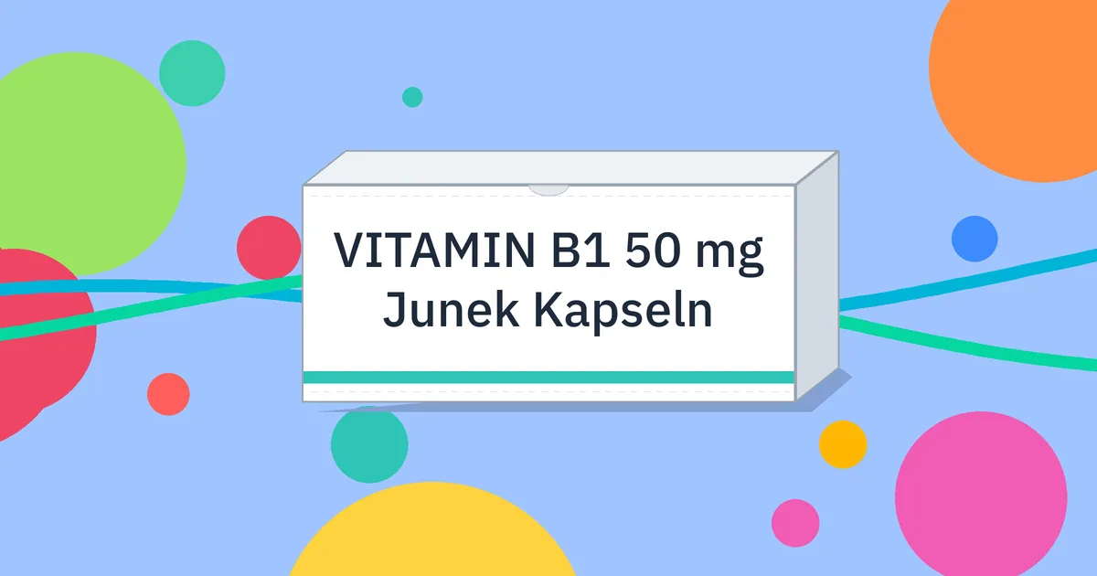 Symbolbild: Packung mit der Aufschrift VITAMIN B1 50 mg Junek Kapseln (PZN 16572046) – Verfügbarkeit und Bezug in Apotheken in Frankfurt am Main