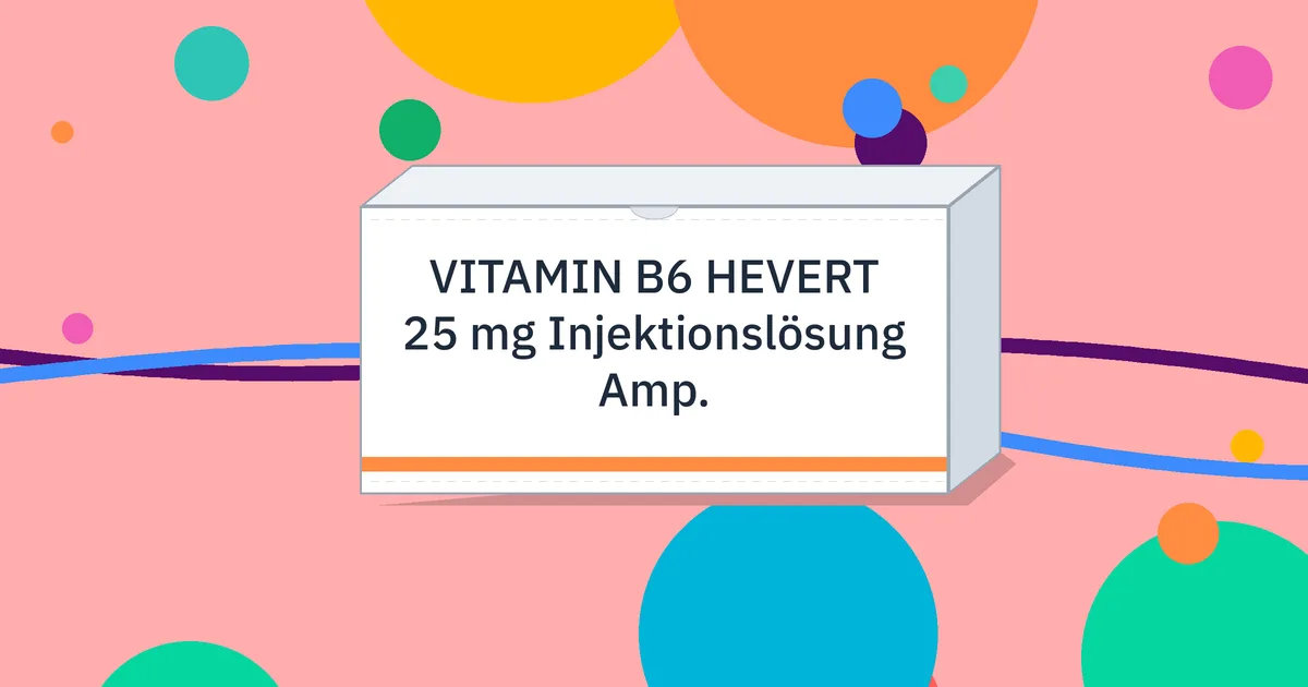 Symbolbild: Packung mit der Aufschrift VITAMIN B6 HEVERT 25 mg Injektionslösung Amp. (PZN 19831643) – Verfügbarkeit und Bezug in Apotheken in Frankfurt am Main