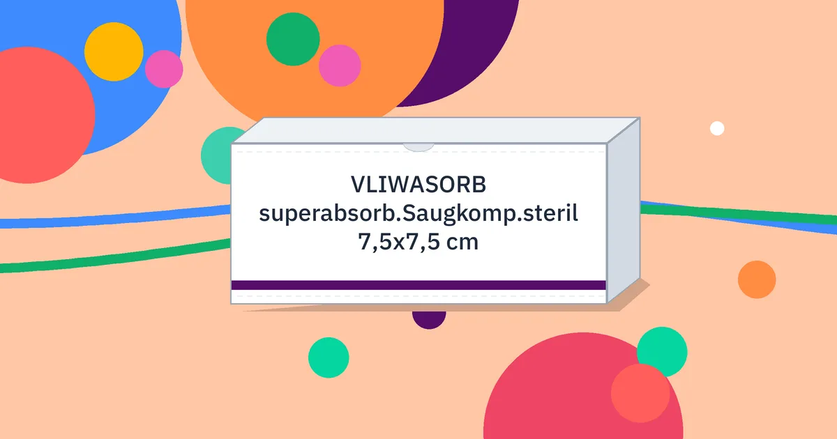 Symbolbild: Packung mit der Aufschrift VLIWASORB superabsorb.Saugkomp.steril 7,5x7,5 cm (PZN 15431668) – Verfügbarkeit und Bezug in Apotheken in Frankfurt am Main