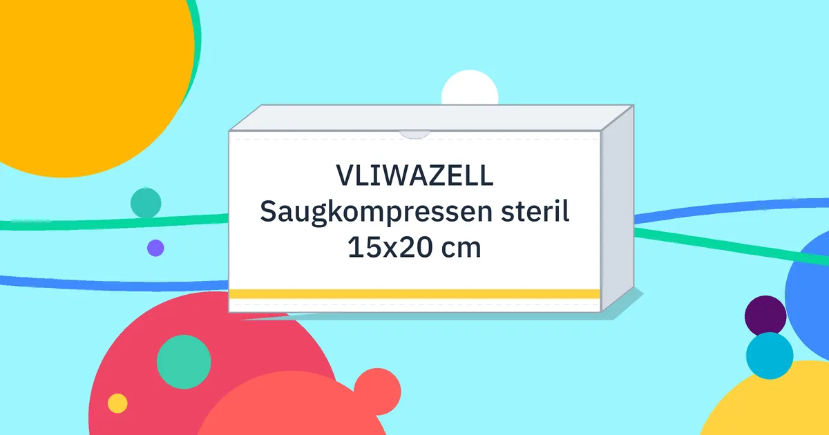 Symbolbild: Packung mit der Aufschrift VLIWAZELL Saugkompressen steril 15x20 cm (PZN 08812157) – Verfügbarkeit und Bezug in Apotheken in Frankfurt am Main