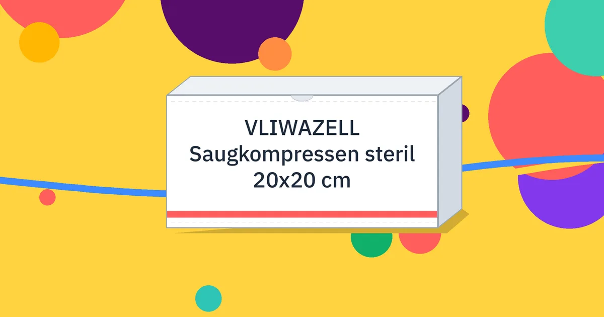 Symbolbild: Packung mit der Aufschrift VLIWAZELL Saugkompressen steril 20x20 cm (PZN 07766219) – Verfügbarkeit und Bezug in Apotheken in Frankfurt am Main
