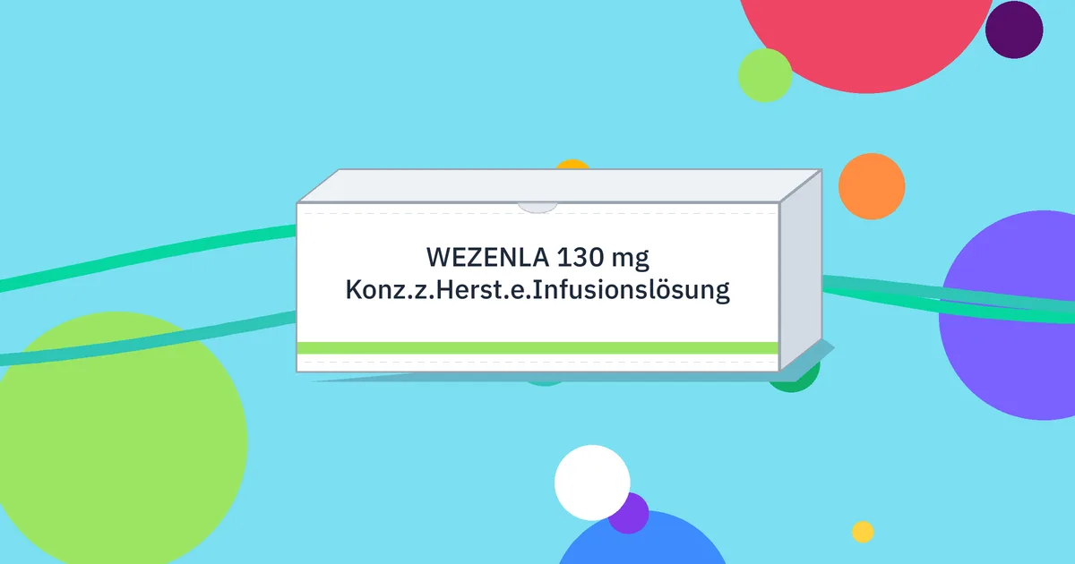 Symbolbild: Packung mit der Aufschrift WEZENLA 130 mg Konz.z.Herst.e.Infusionslösung (PZN 20575435) – Verfügbarkeit und Bezug in Apotheken in Frankfurt am Main