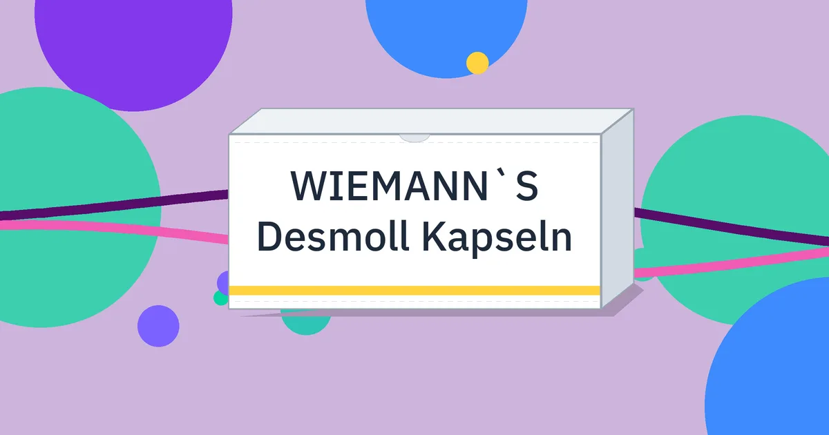 Symbolbild: Packung mit der Aufschrift WIEMANN`S Desmoll Kapseln (PZN 08573675) – Verfügbarkeit und Bezug in Apotheken in Frankfurt am Main