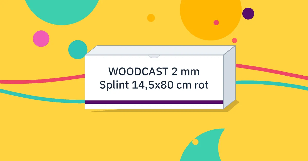 Symbolbild: Packung mit der Aufschrift WOODCAST 2 mm Splint 14,5x80 cm rot (PZN 11598644) – Verfügbarkeit und Bezug in Apotheken in Frankfurt am Main