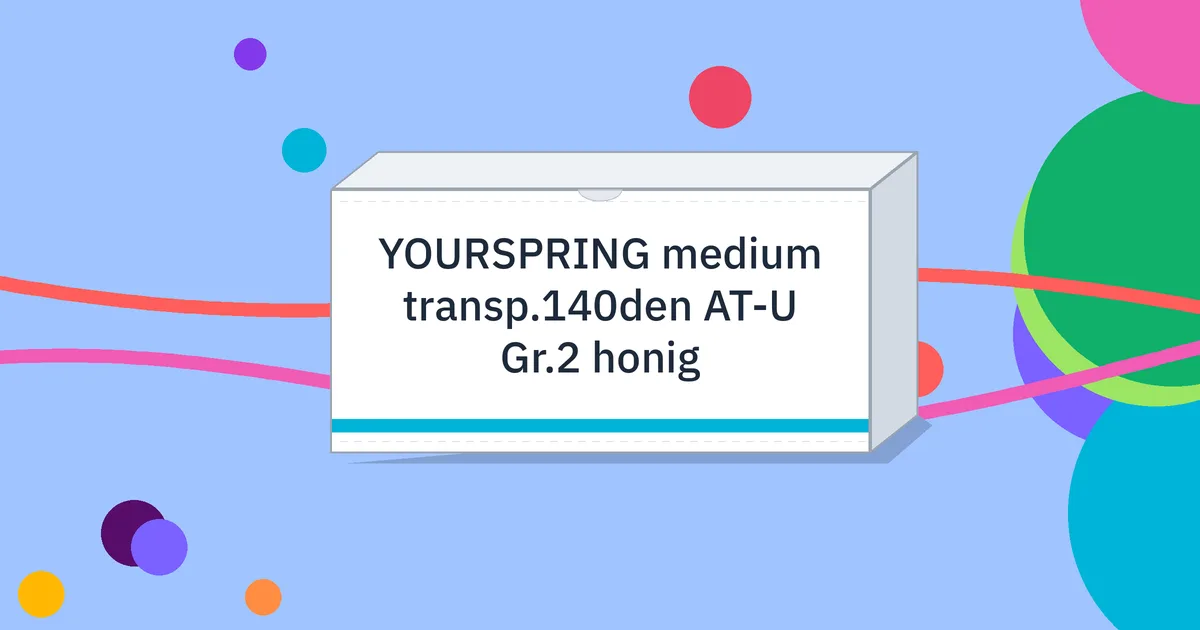 Symbolbild: Packung mit der Aufschrift YOURSPRING medium transp.140den AT-U Gr.2 honig (PZN 18057555) – Verfügbarkeit und Bezug in Apotheken in Frankfurt am Main