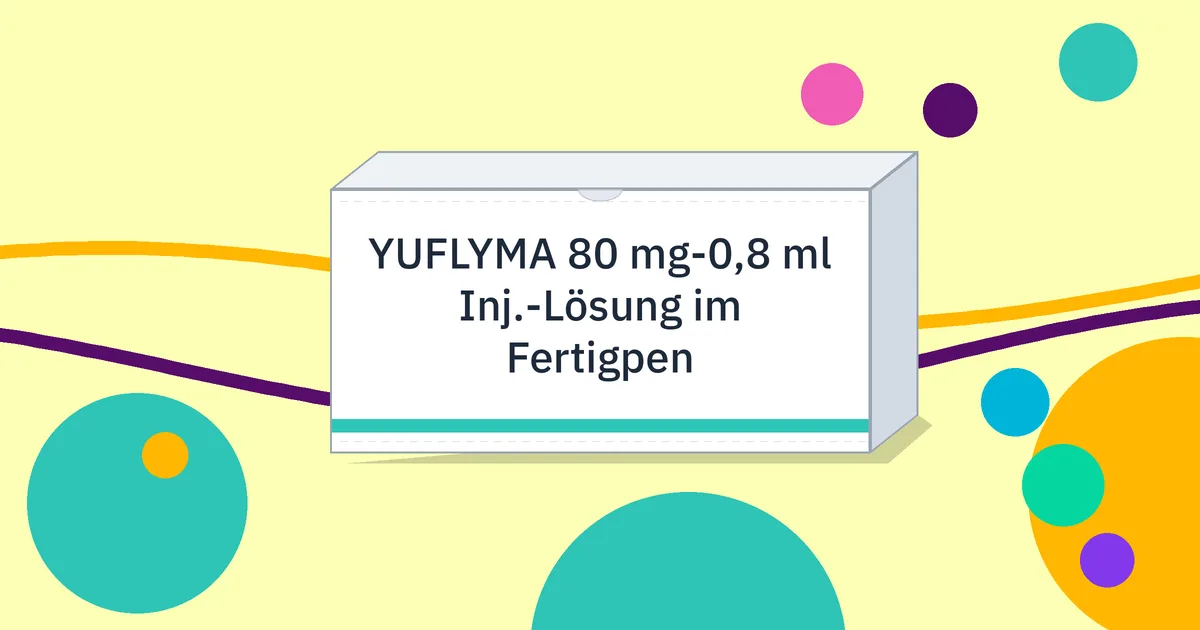 Symbolbild: Packung mit der Aufschrift YUFLYMA 80 mg-0,8 ml Inj.-Lösung im Fertigpen (PZN 19799939) – Verfügbarkeit und Bezug in Apotheken in Frankfurt am Main