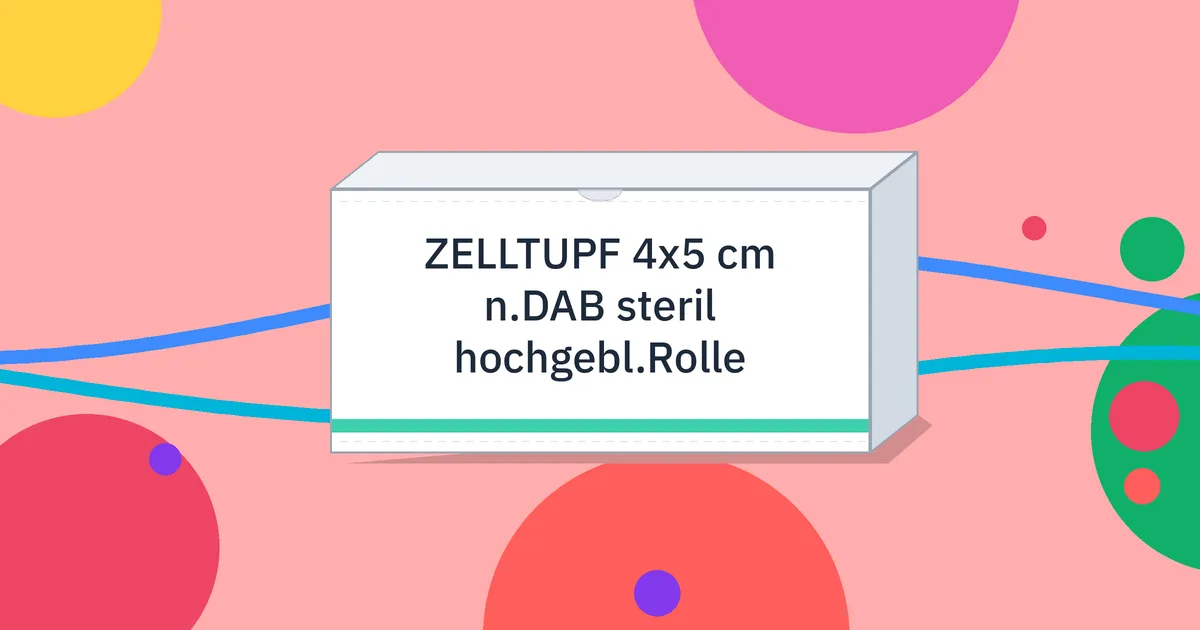 Symbolbild: Packung mit der Aufschrift ZELLTUPF 4x5 cm n.DAB steril hochgebl.Rolle (PZN 00816948) – Verfügbarkeit und Bezug in Apotheken in Frankfurt am Main