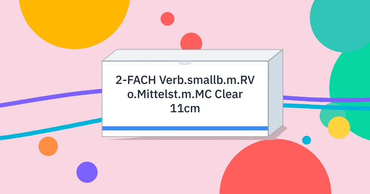Symbolbild: Packung mit der Aufschrift 2-FACH Verb.smallb.m.RV o.Mittelst.m.MC Clear 11cm (PZN 18498963) – Verfügbarkeit und Bezug in Apotheken in Frankfurt am Main