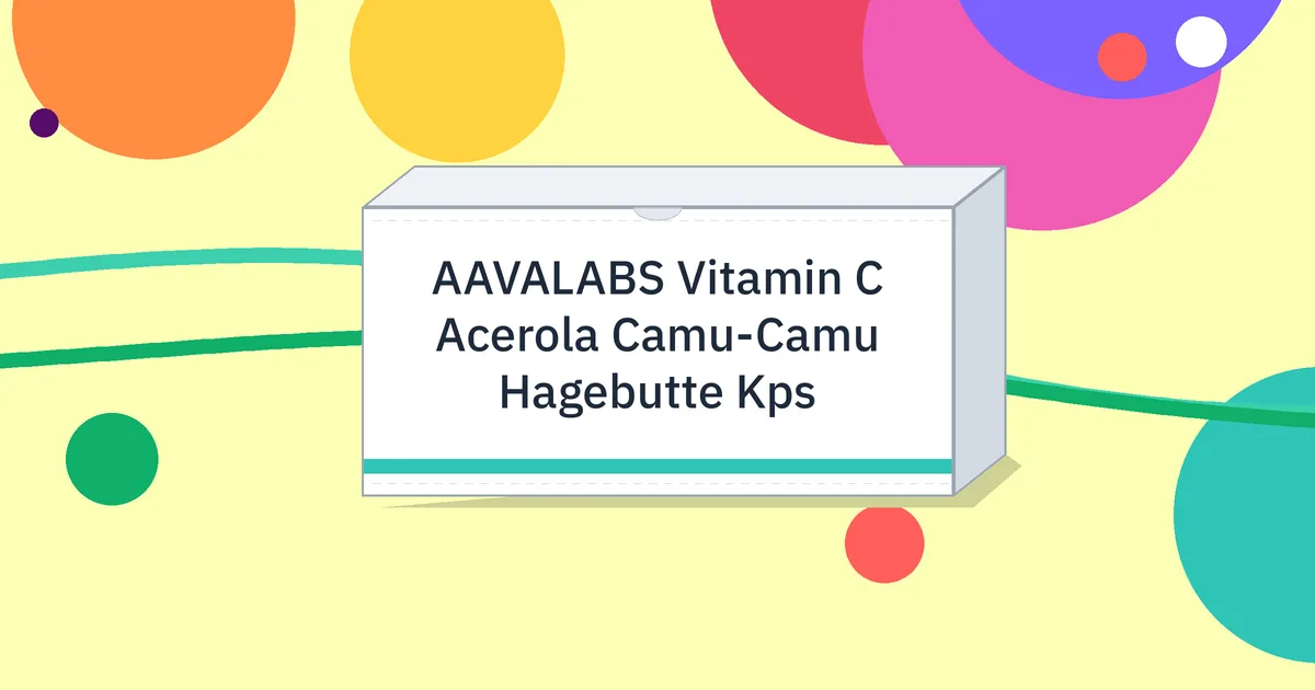 Symbolbild: Packung mit der Aufschrift AAVALABS Vitamin C Acerola Camu-Camu Hagebutte Kps (PZN 18107276) – Verfügbarkeit und Bezug in Apotheken in Frankfurt am Main