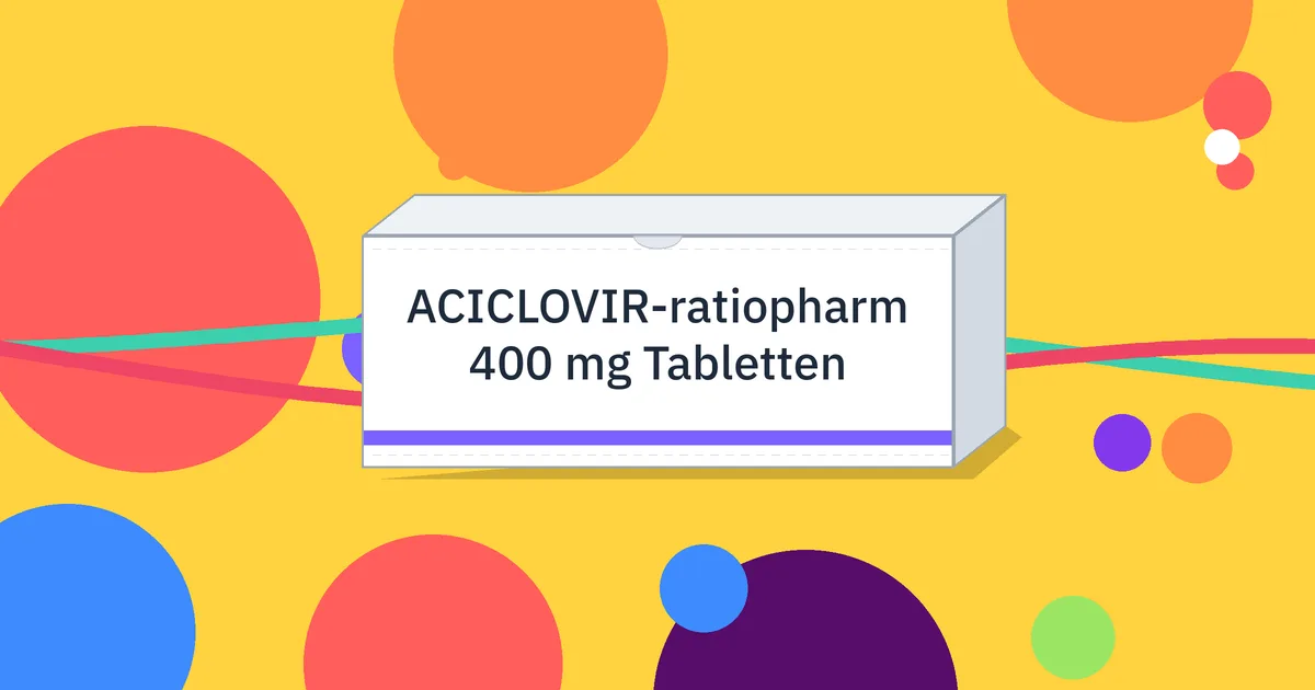 Symbolbild: Packung mit der Aufschrift ACICLOVIR-ratiopharm 400 mg Tabletten (PZN 09091323) – Verfügbarkeit und Bezug in Apotheken in Frankfurt am Main