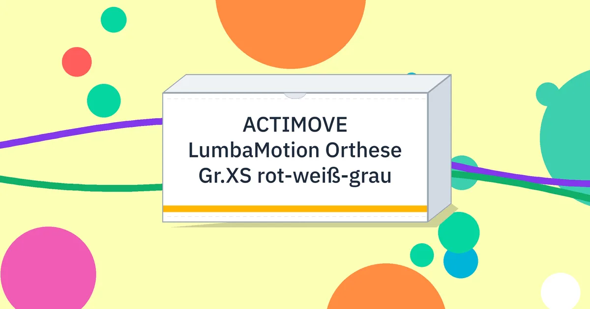Symbolbild: Packung mit der Aufschrift ACTIMOVE LumbaMotion Orthese Gr.XS rot-weiß-grau (PZN 17948045) – Verfügbarkeit und Bezug in Apotheken in Frankfurt am Main