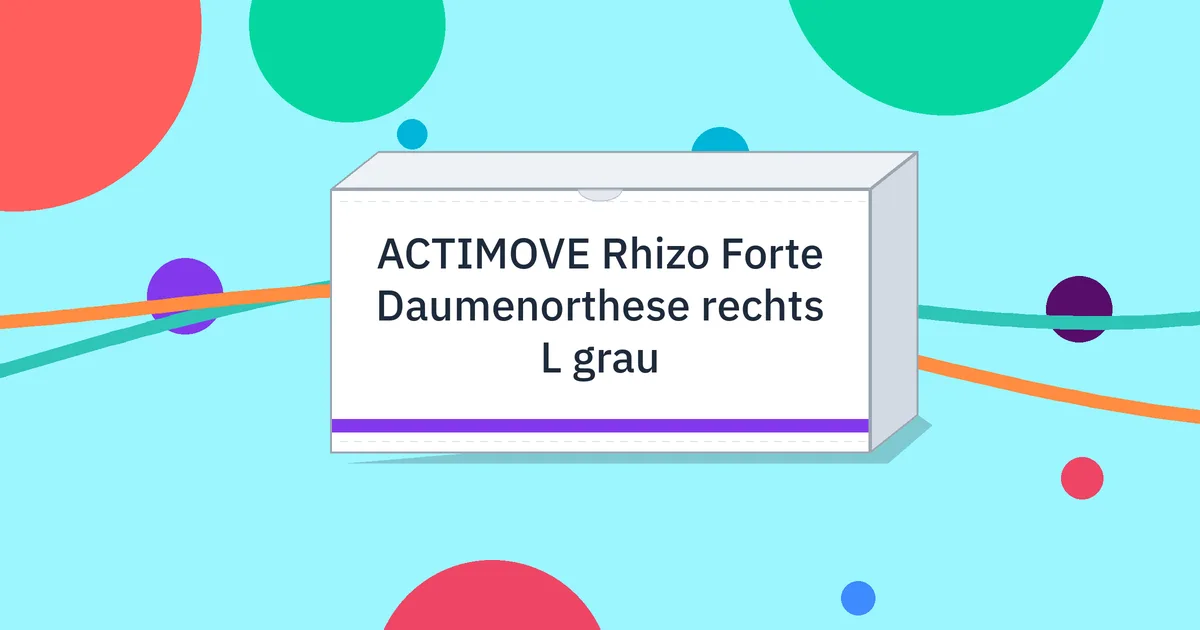 Symbolbild: Packung mit der Aufschrift ACTIMOVE Rhizo Forte Daumenorthese rechts L grau (PZN 17949263) – Verfügbarkeit und Bezug in Apotheken in Frankfurt am Main