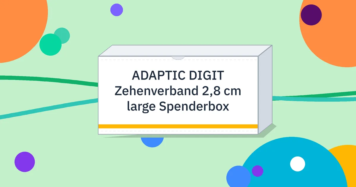 Symbolbild: Packung mit der Aufschrift ADAPTIC DIGIT Zehenverband 2,8 cm large Spenderbox (PZN 11318320) – Verfügbarkeit und Bezug in Apotheken in Frankfurt am Main