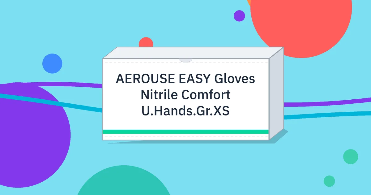 Symbolbild: Packung mit der Aufschrift AEROUSE EASY Gloves Nitrile Comfort U.Hands.Gr.XS (PZN 11091129) – Verfügbarkeit und Bezug in Apotheken in Frankfurt am Main