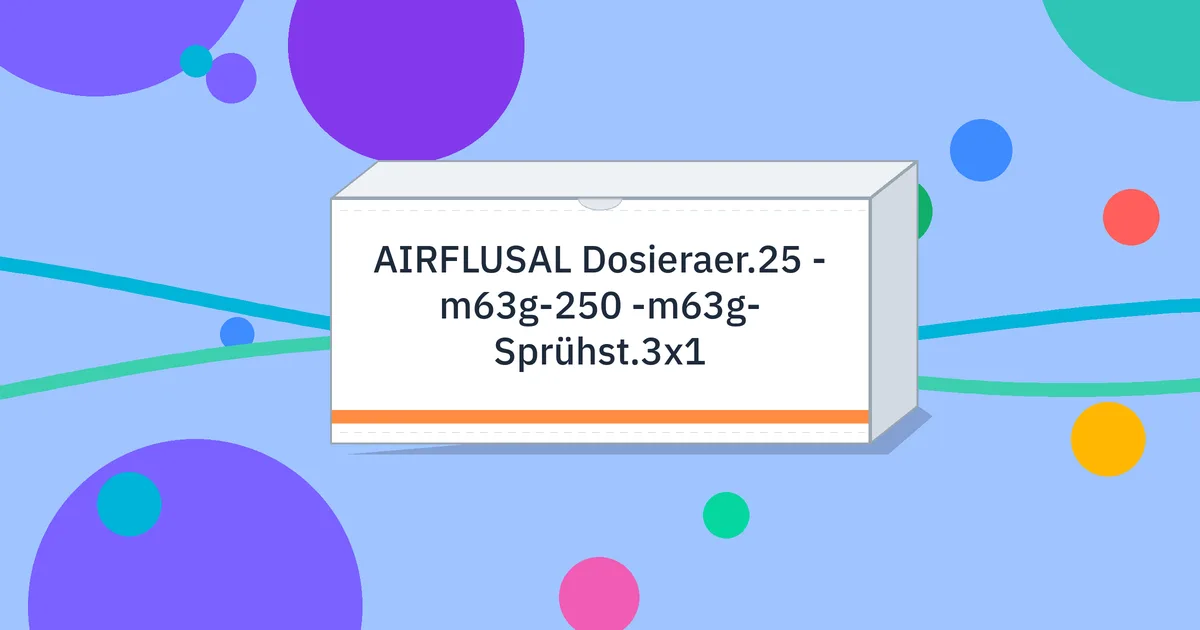 Symbolbild: Packung mit der Aufschrift AIRFLUSAL Dosieraer.25 -m63g-250 -m63g-Sprühst.3x1 (PZN 11889985) – Verfügbarkeit und Bezug in Apotheken in Frankfurt am Main
