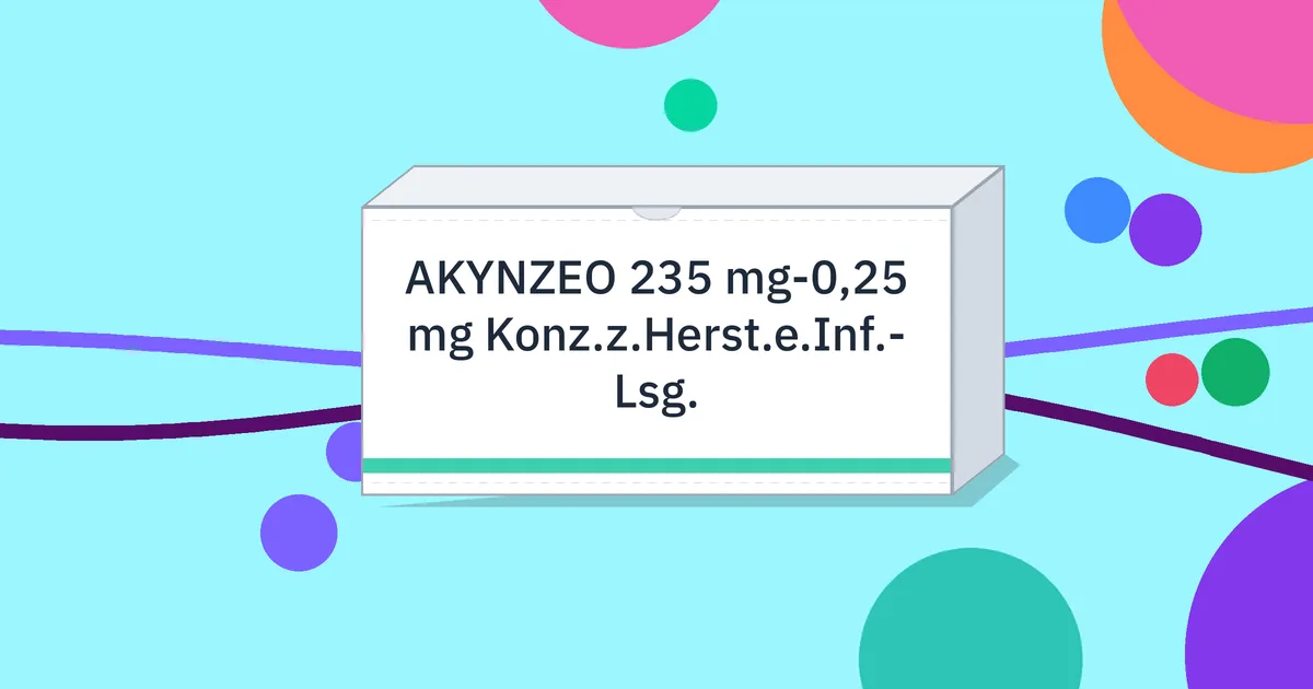 Symbolbild: Packung mit der Aufschrift AKYNZEO 235 mg-0,25 mg Konz.z.Herst.e.Inf.-Lsg. (PZN 18045859) – Verfügbarkeit und Bezug in Apotheken in Frankfurt am Main