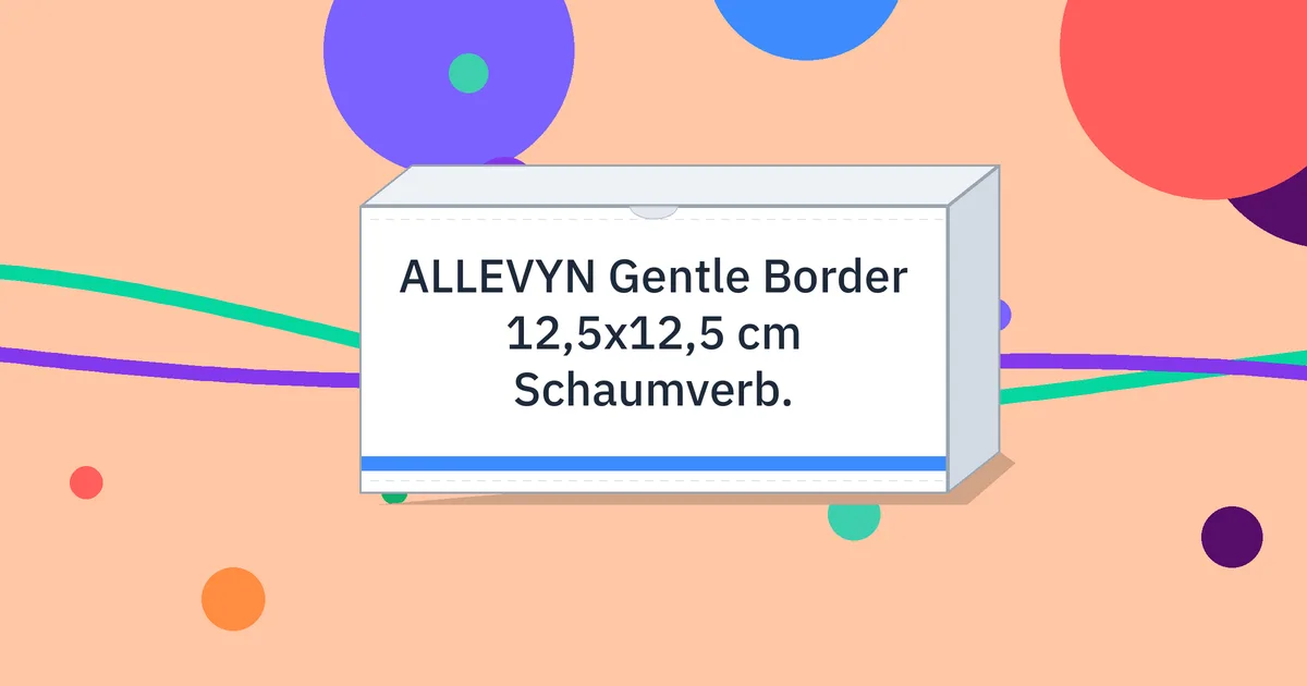 Symbolbild: Packung mit der Aufschrift ALLEVYN Gentle Border 12,5x12,5 cm Schaumverb. (PZN 14329301) – Verfügbarkeit und Bezug in Apotheken in Frankfurt am Main